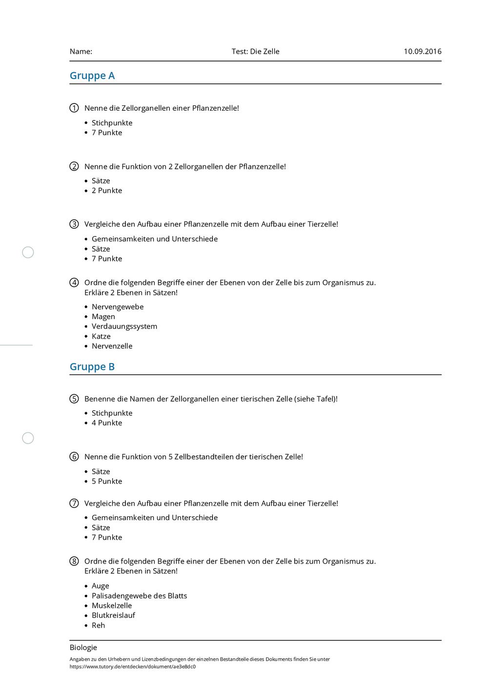 Arbeitsblatt Test Die Zelle Biologie Allgemeine Hochschulreife arbeitsblatt-test-die-zelle-biologie-allgemeine-hochschulreife
