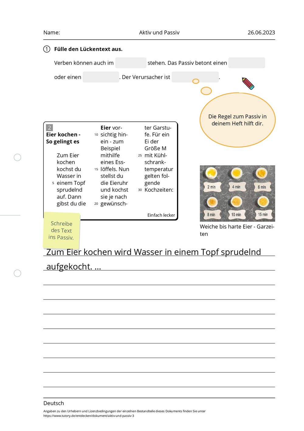 Arbeitsblatt Aktiv Und Passiv Deutsch Tutoryde