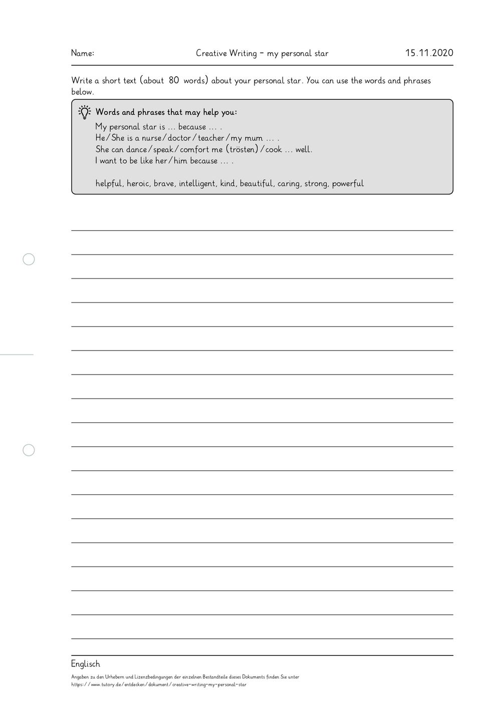 Arbeitsblatt Creative Writing My Personal Star Englisch Tutory de arbeitsblatt-creative-writing-my-personal-star-englisch-tutory-de