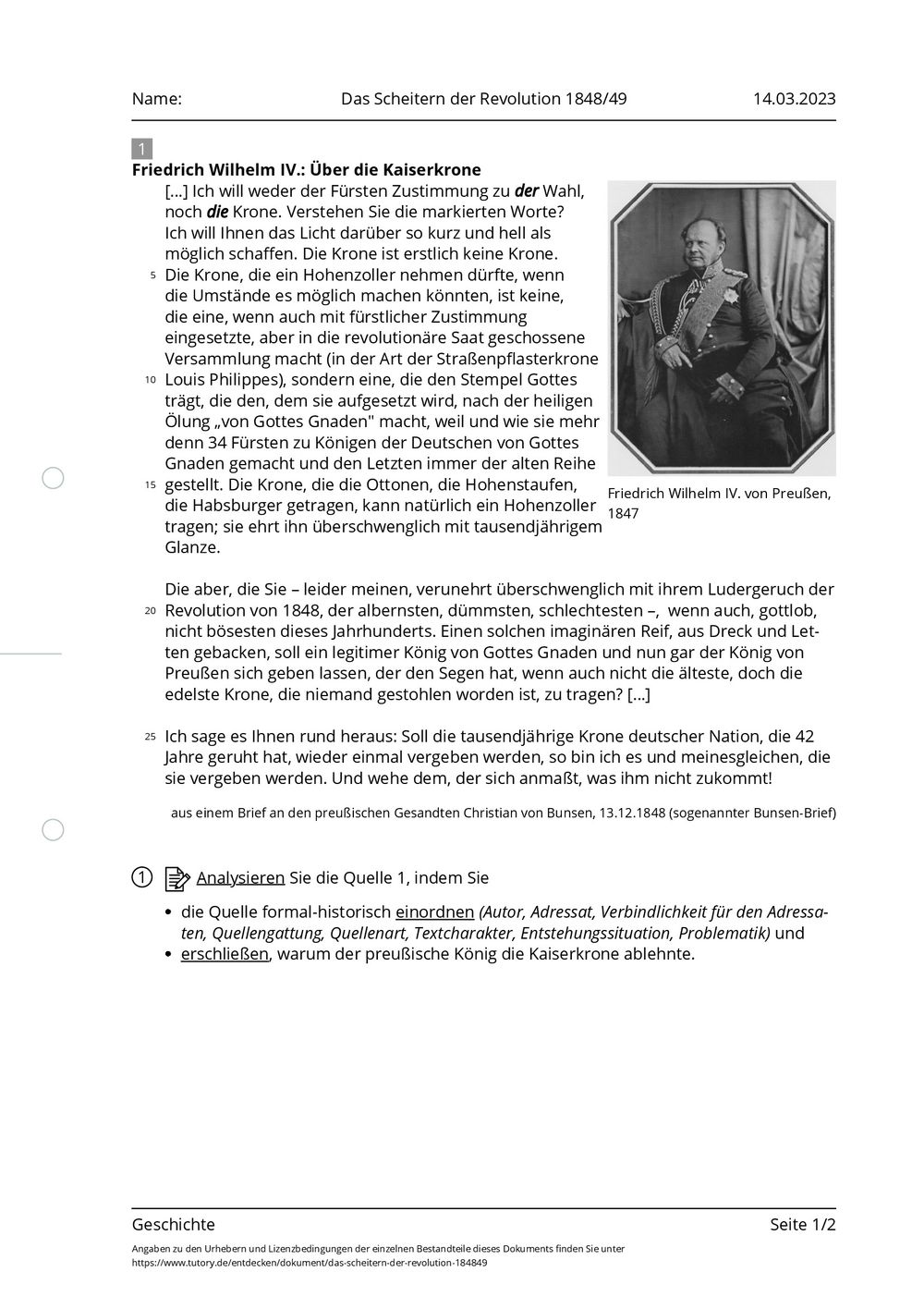 Arbeitsblatt - Das Scheitern der Revolution 1848/49 - Geschichte ... Arbeitsblatt - Das Scheitern der Revolution 1848/49 - Geschichte ...
