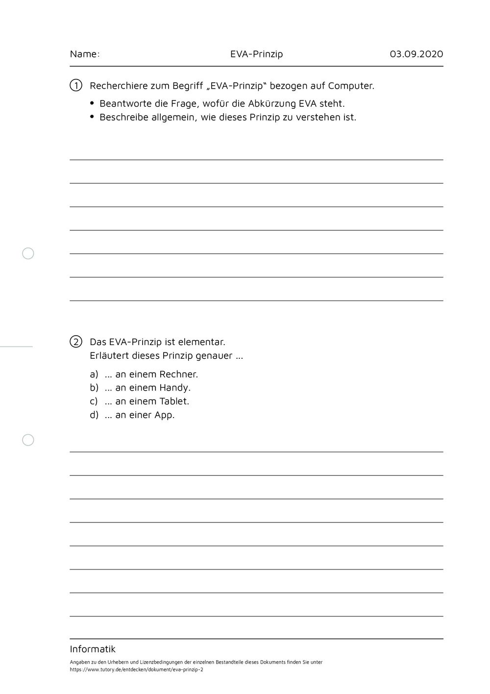Arbeitsblatt - EVA-Prinzip - Informatik - tutory.de Arbeitsblatt - EVA-Prinzip - Informatik - tutory.de
