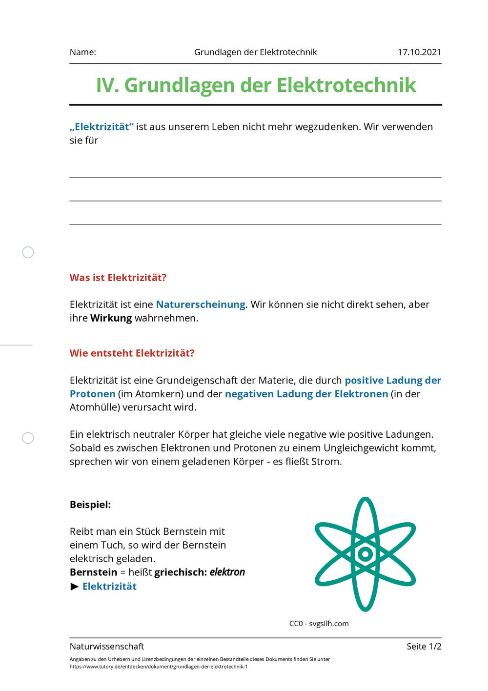 Arbeitsblatt - Grundlagen der Elektrotechnik - Naturwissenschaft ... Arbeitsblatt - Grundlagen der Elektrotechnik - Naturwissenschaft ...