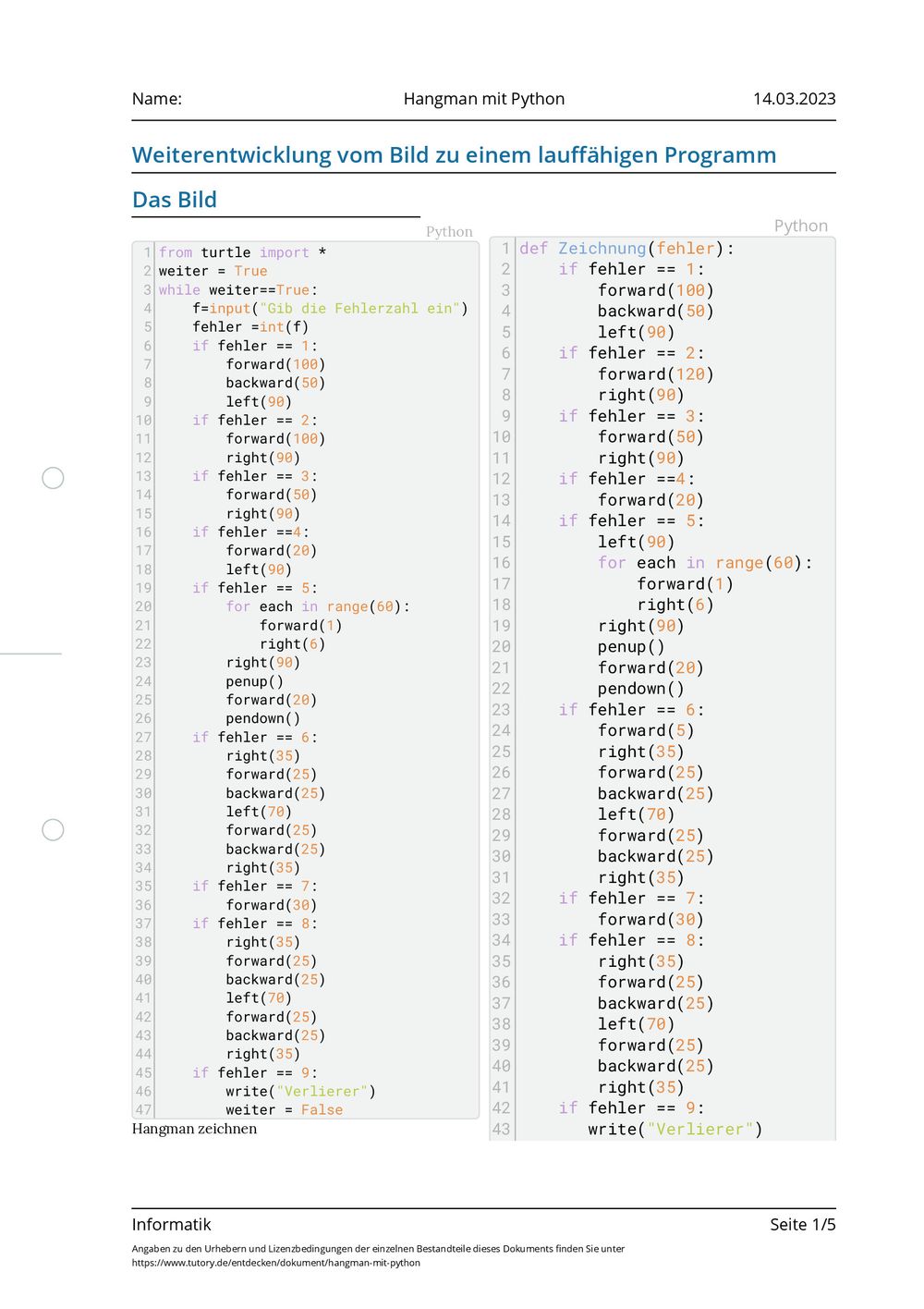Arbeitsblatt Hangman Mit Python Informatik Tutoryde