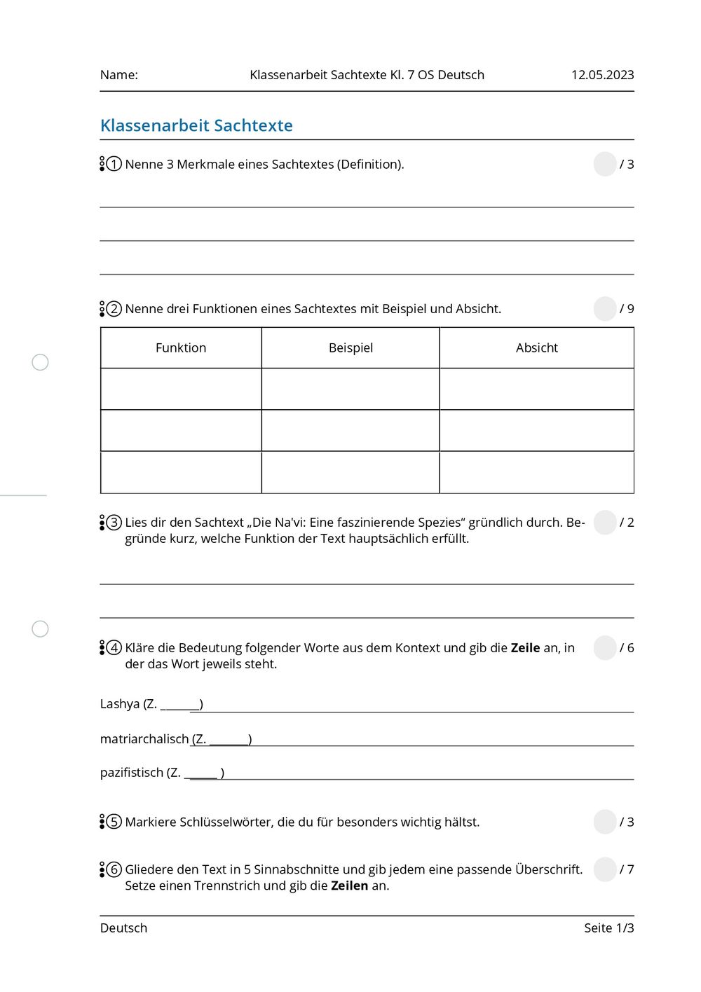 Arbeitsblatt - Klassenarbeit Sachtexte Kl. 7 OS Deutsch - Deutsch ... Arbeitsblatt - Klassenarbeit Sachtexte Kl. 7 OS Deutsch - Deutsch ...
