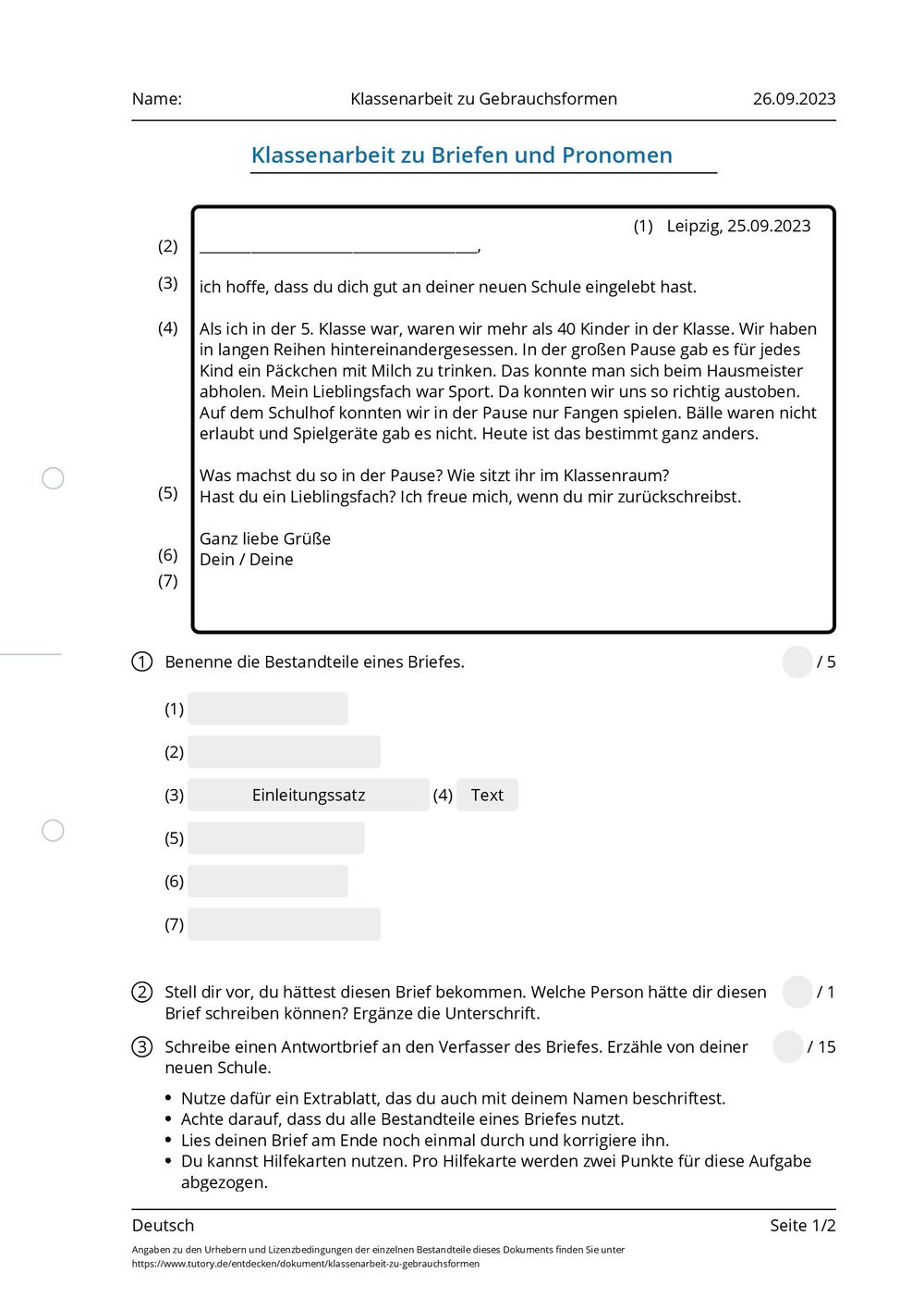 Arbeitsblatt - Klassenarbeit zu Gebrauchsformen - Deutsch - tutory.de Arbeitsblatt - Klassenarbeit zu Gebrauchsformen - Deutsch - tutory.de