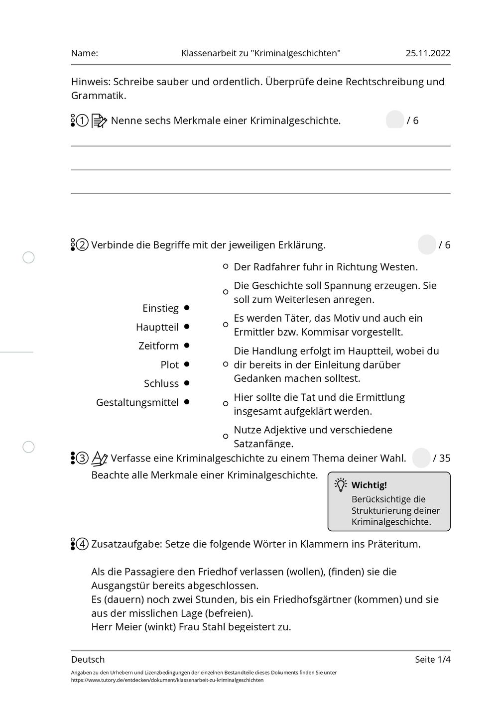 Arbeitsblatt - Klassenarbeit zu Arbeitsblatt - Klassenarbeit zu