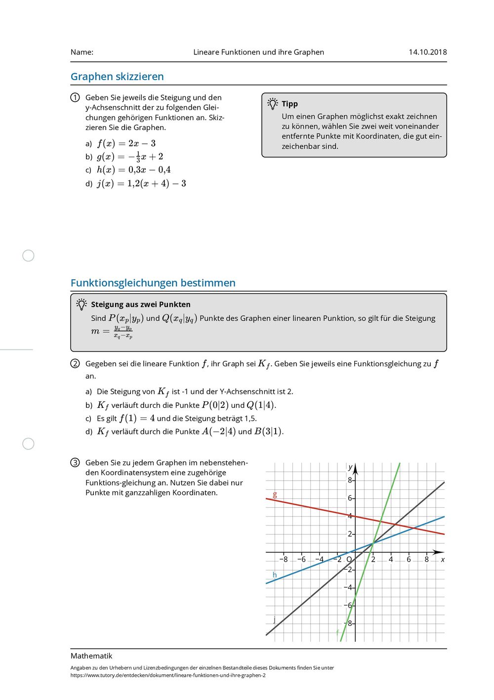 Arbeitsblatt - Lineare Funktionen und ihre Graphen - Mathematik ... Arbeitsblatt - Lineare Funktionen und ihre Graphen - Mathematik ...
