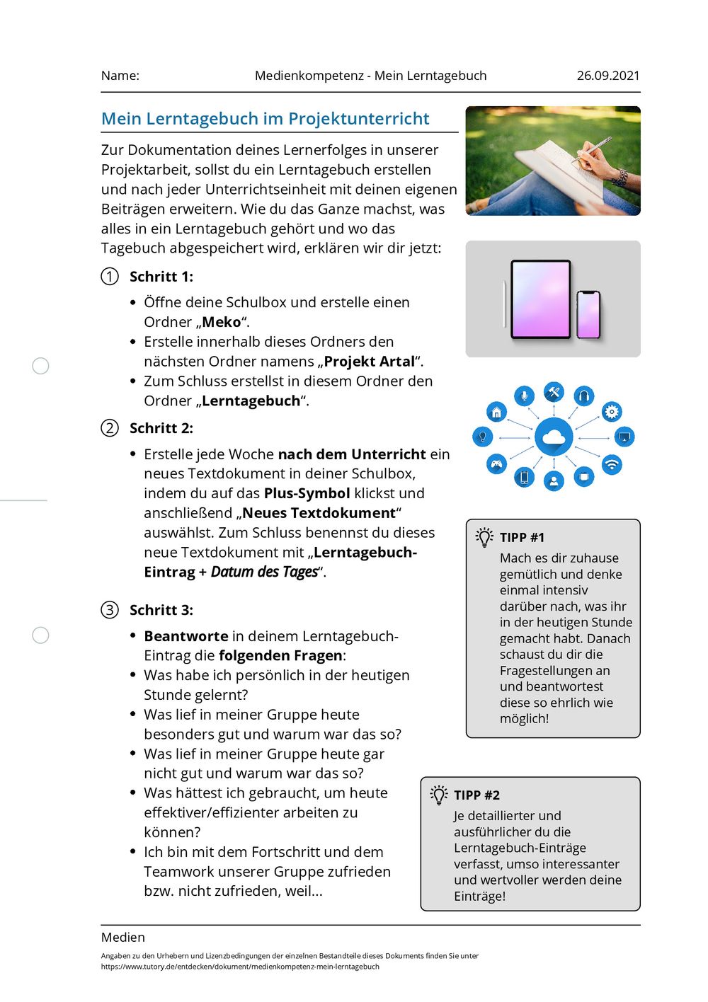 Arbeitsblatt - Medienkompetenz - Mein Lerntagebuch - Medien - tutory.de Arbeitsblatt - Medienkompetenz - Mein Lerntagebuch - Medien - tutory.de