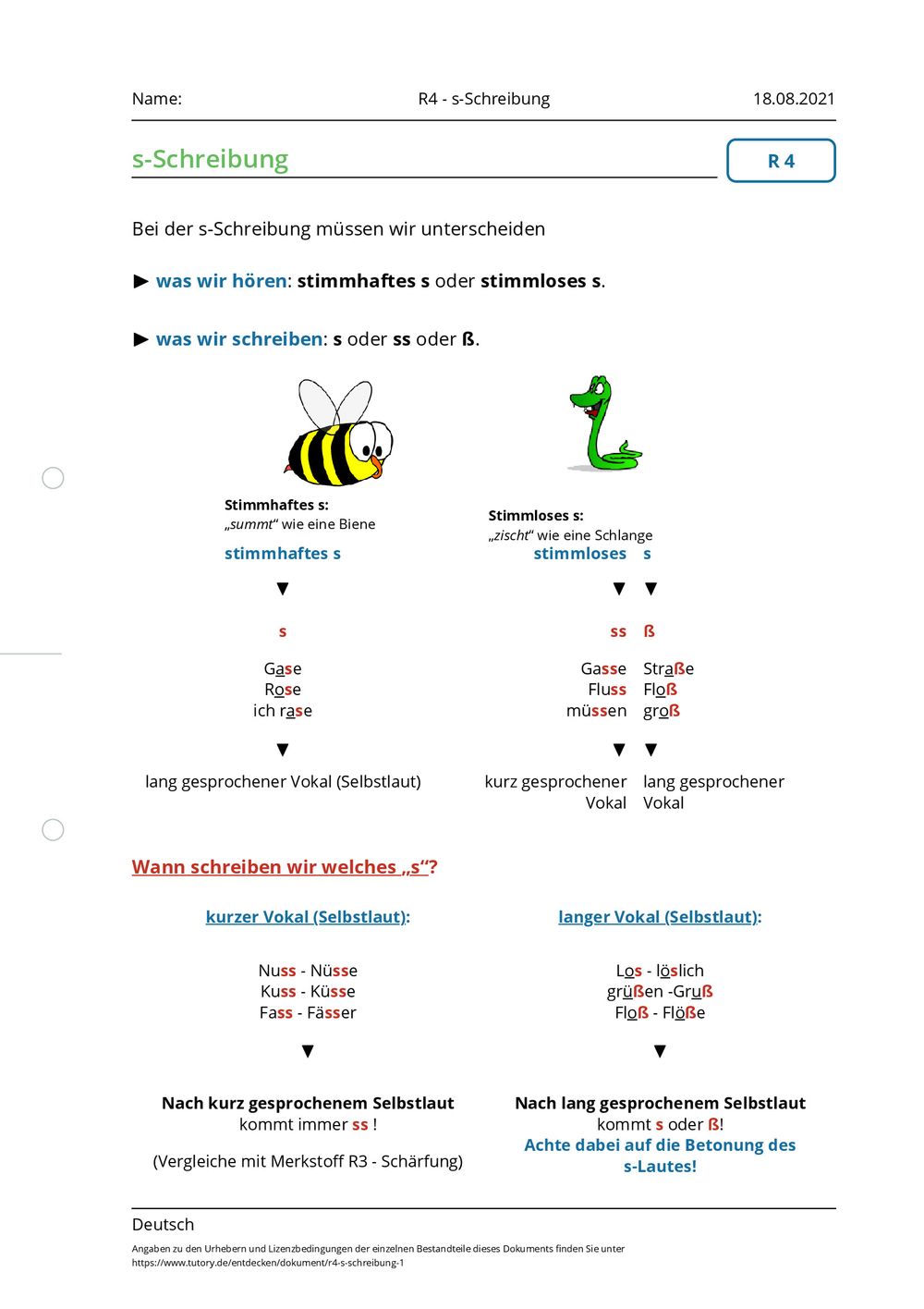 Arbeitsblatt - R4 - s-Schreibung - Deutsch - tutory.de Arbeitsblatt - R4 - s-Schreibung - Deutsch - tutory.de