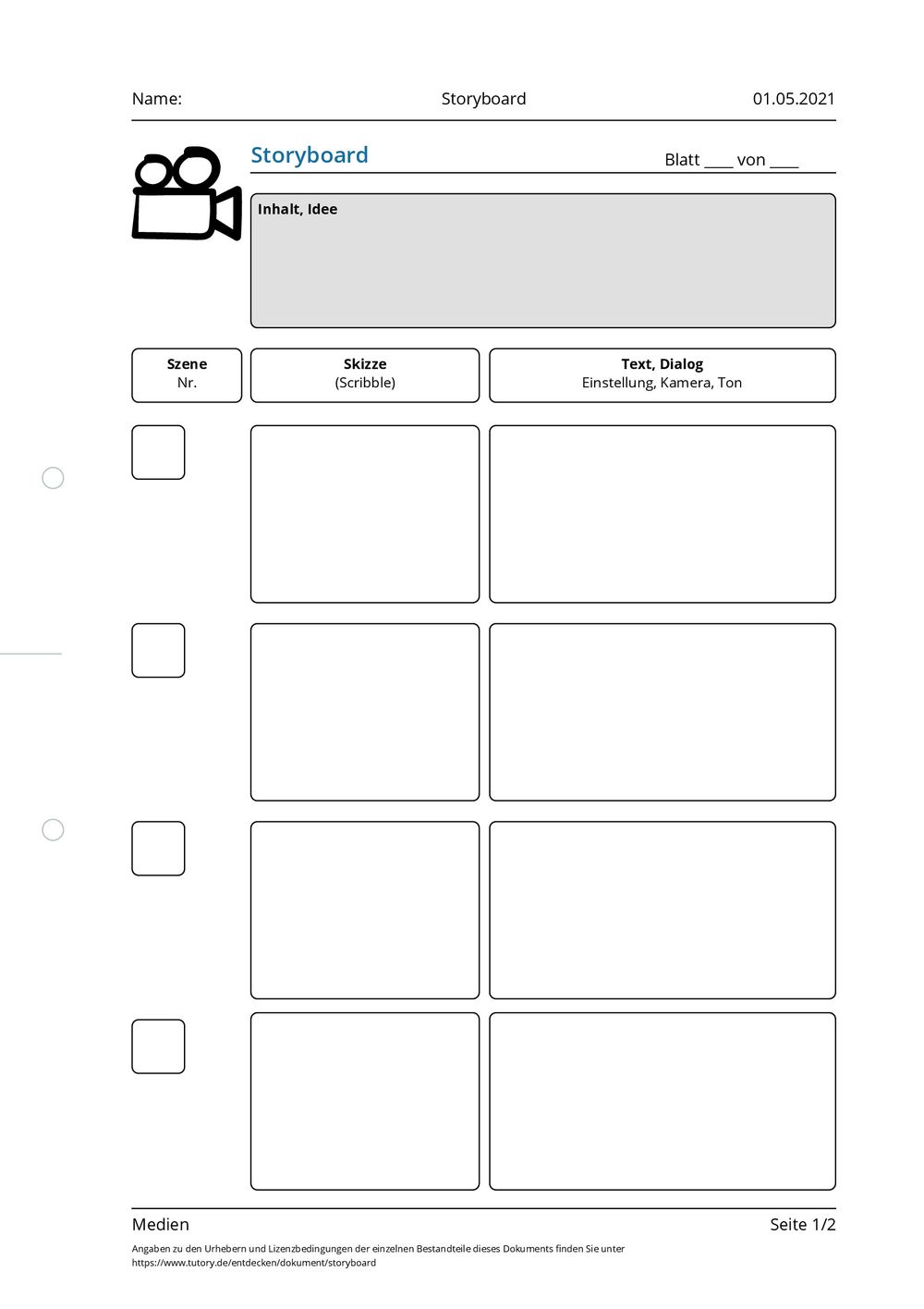 Arbeitsblatt - Storyboard - Medien - tutory.de Arbeitsblatt - Storyboard - Medien - tutory.de
