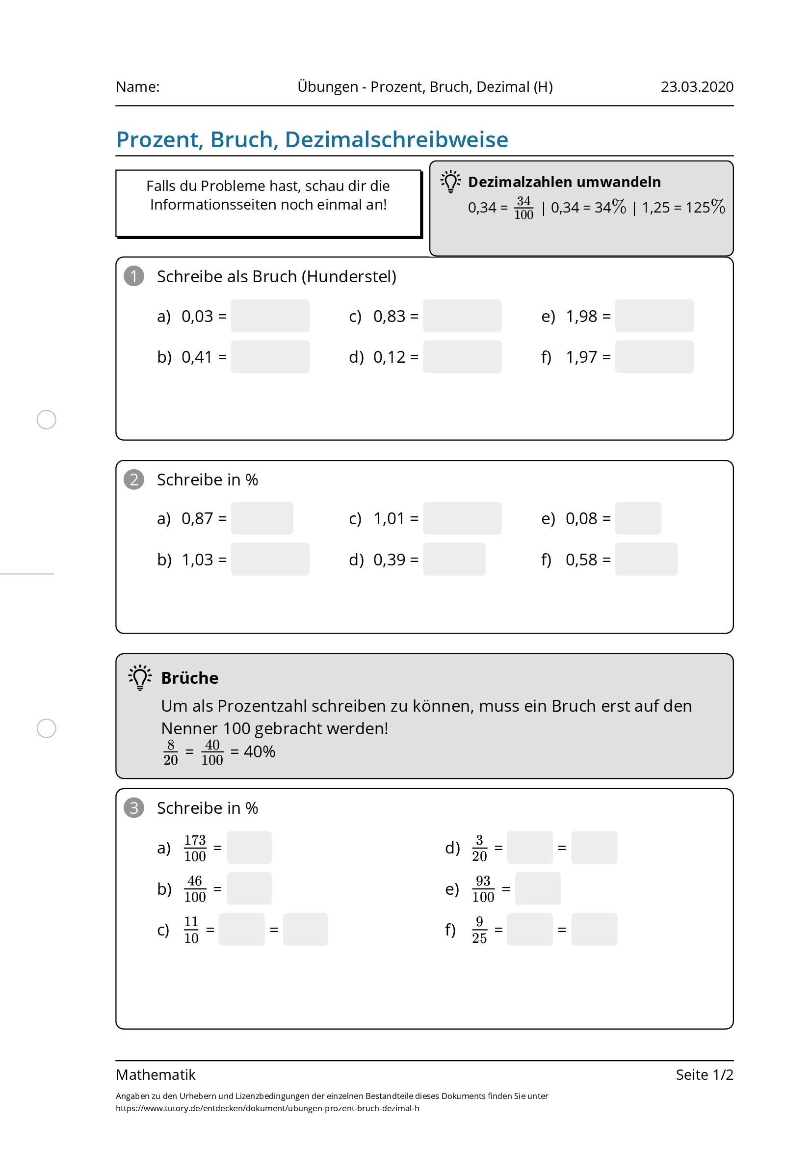 Arbeitsblatt bungen Prozent Bruch Dezimal H Mathematik Arbeitsblatt bungen Prozent Bruch Dezimal H Mathematik