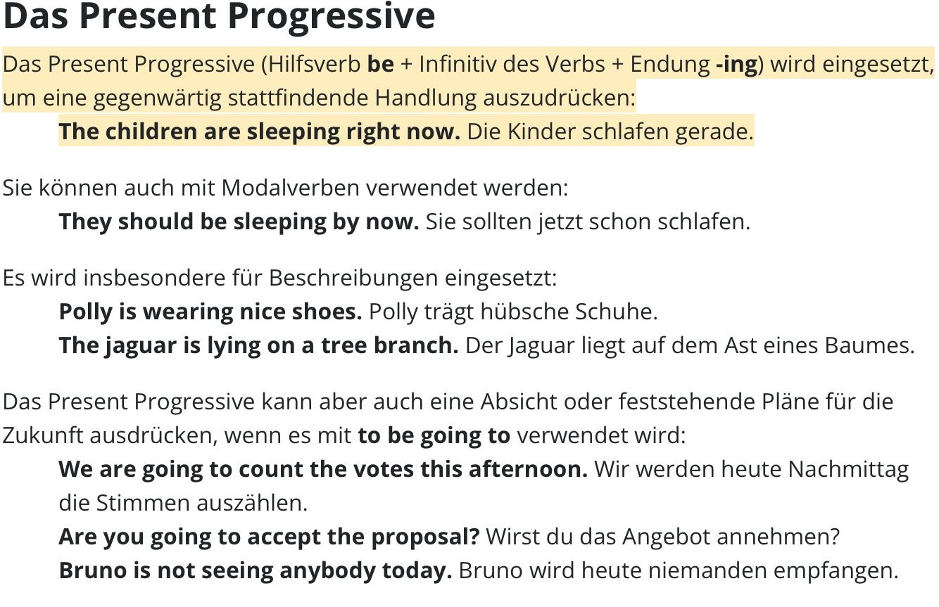 Arbeitsblatt Present Progressive Englisch Tutoryde